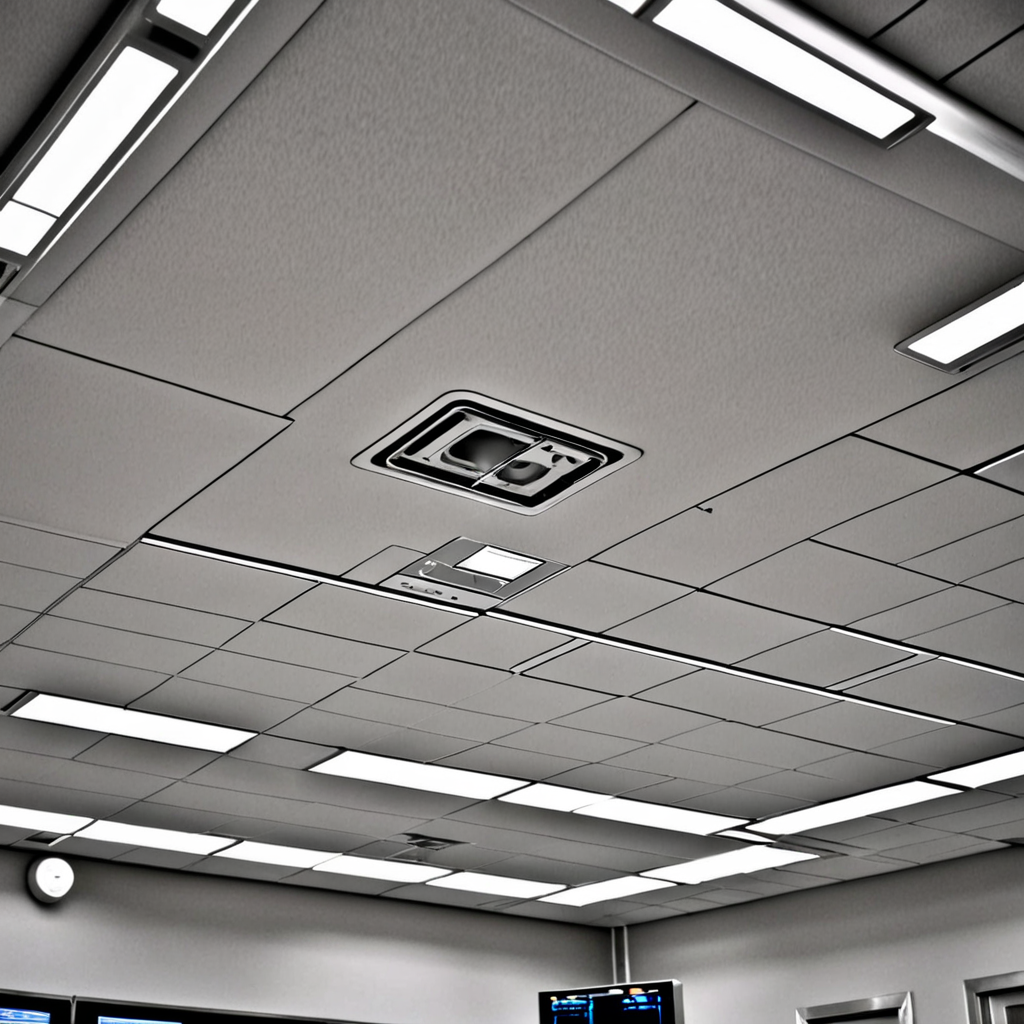 looking up on celling and equipment in hospital operating room more ...