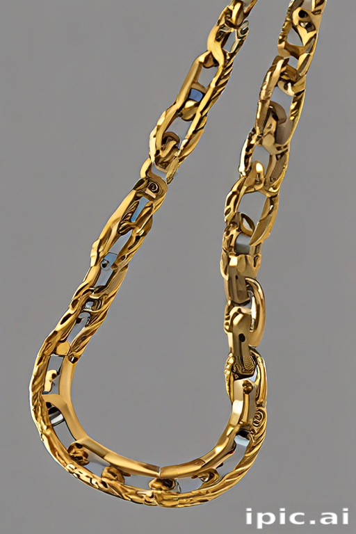 Elegant Gold Chain with Intricate Links and Shiny Surface Reflection