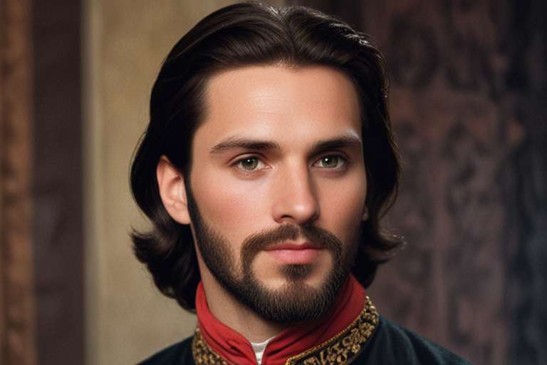 French tudor era prince, dark hair, brown eyes, prominent nose, trimmed ...