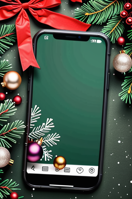 Festive Smartphone Surrounded by Holiday Decorations and Cheerful Ornaments