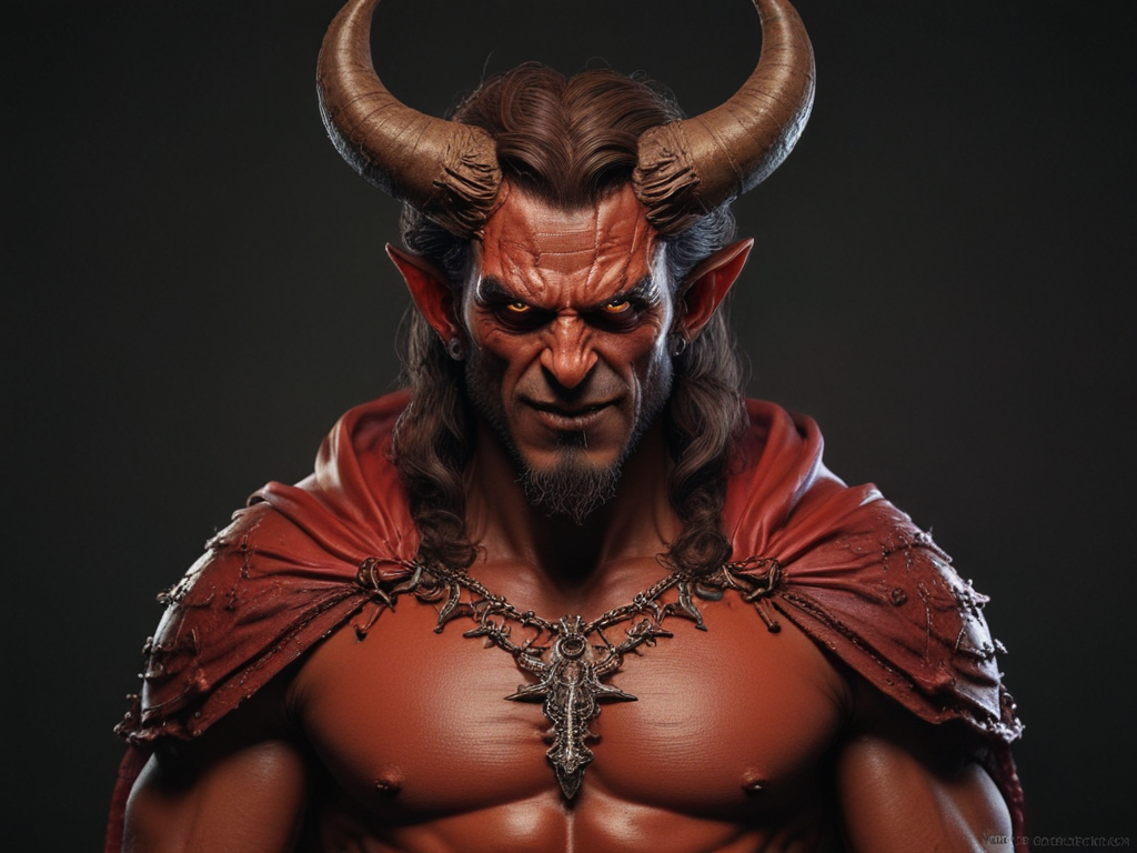 Fierce Demon Character with Horns and Intense Gaze in Cloak