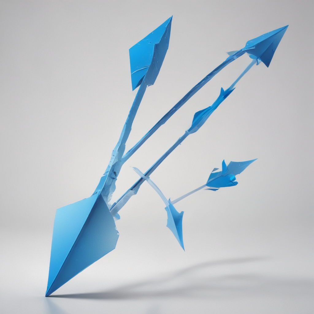 Intricate Blue Origami Sculpture Depicting Dynamic Arrows in Mid-Flight ...