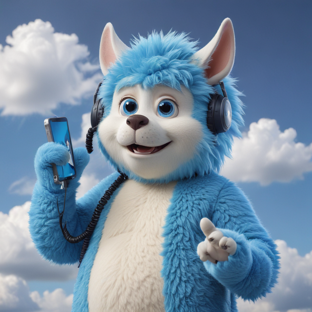 mascot for IP telephony, using a funny character - an animal in blue ...