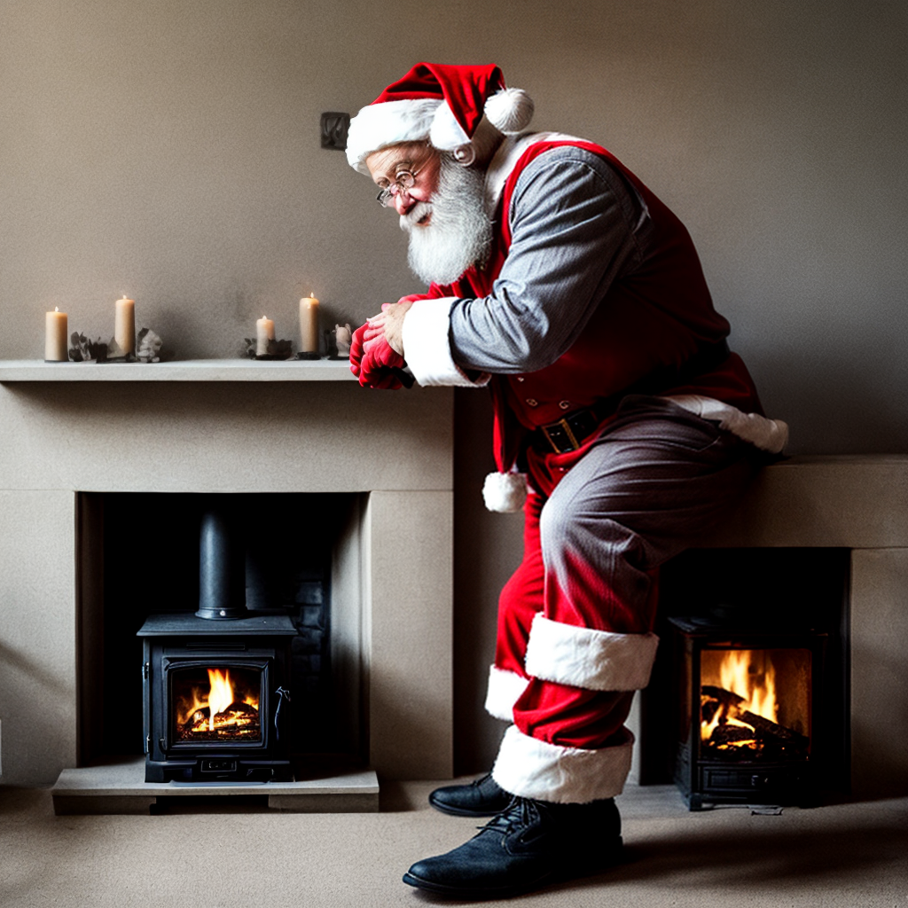 dramatic picture of santa in a chimney
