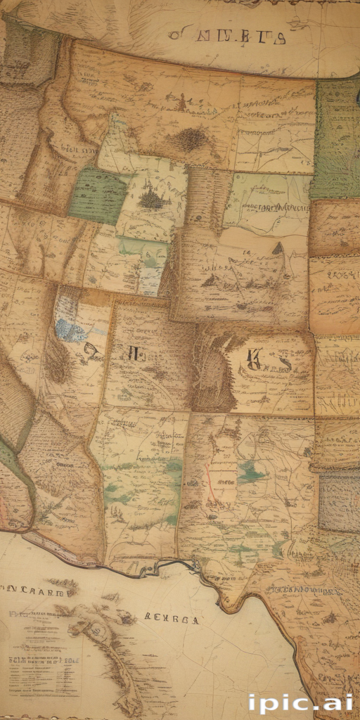 Historical Map Showcasing Regions and Landmarks of the American West