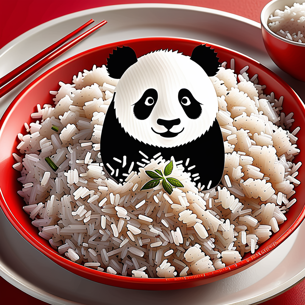 Playful Panda Peeking Out from a Bowl of Delicious White Rice