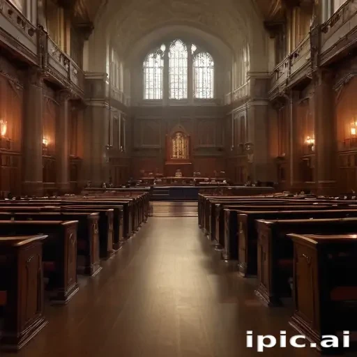 A Grand Interior View of a Historic Courtroom with Elegant Architecture.
