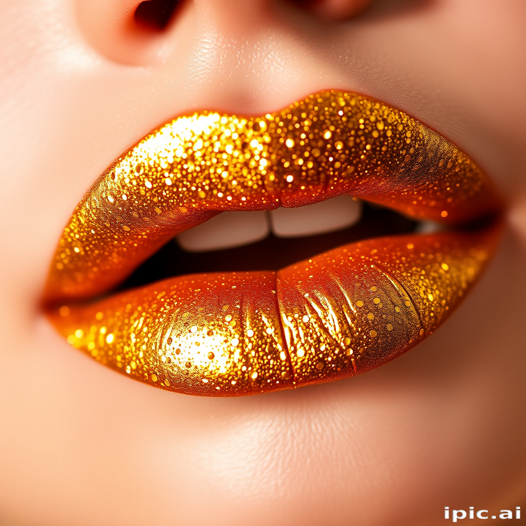 Radiant Golden Lips Sparkling with Glitter for a Glamorous Look