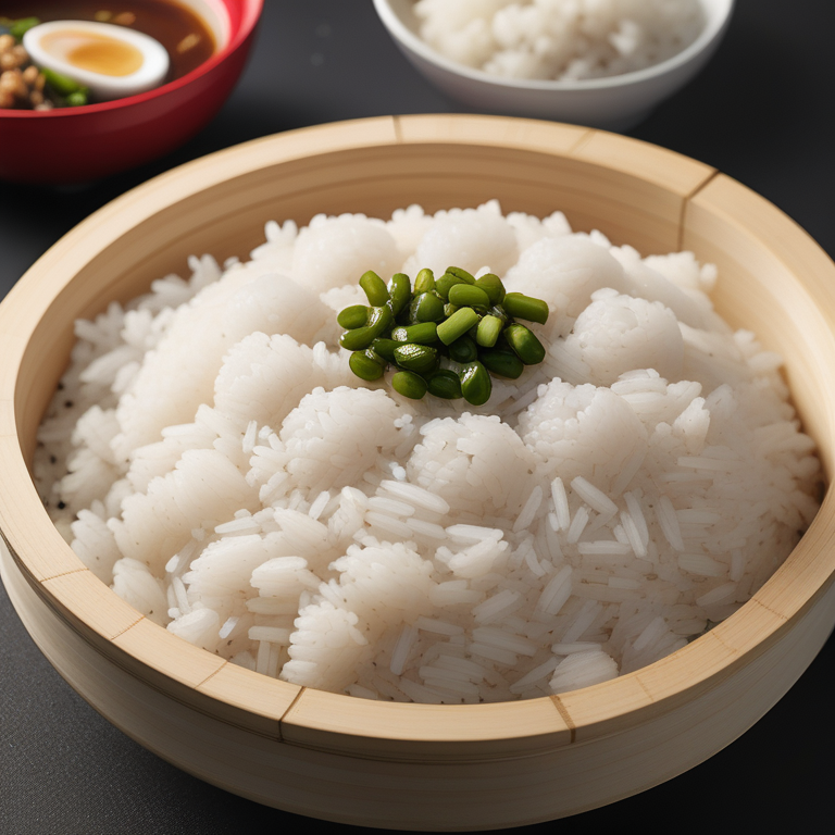 A Delicious Serving of Steamed Rice Garnished with Green Beans.