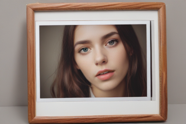 Beautiful Portrait of a Young Woman in a Wooden Frame Display