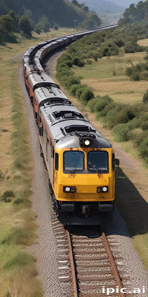 A Scenic Journey: A Long Freight Train Curving Through Lush Green Landscape