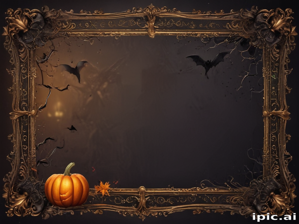 Spooky Halloween Frame with Bats and a Pumpkin for Festive Greetings