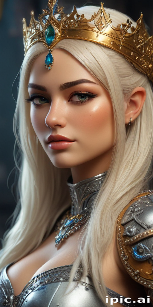 Regal Portrait of a Beautiful Queen Wearing a Glittering Crown and Armor
