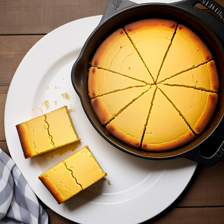 Deliciously Golden Cornbread Slices Freshly Baked in a Cast Iron Skillet