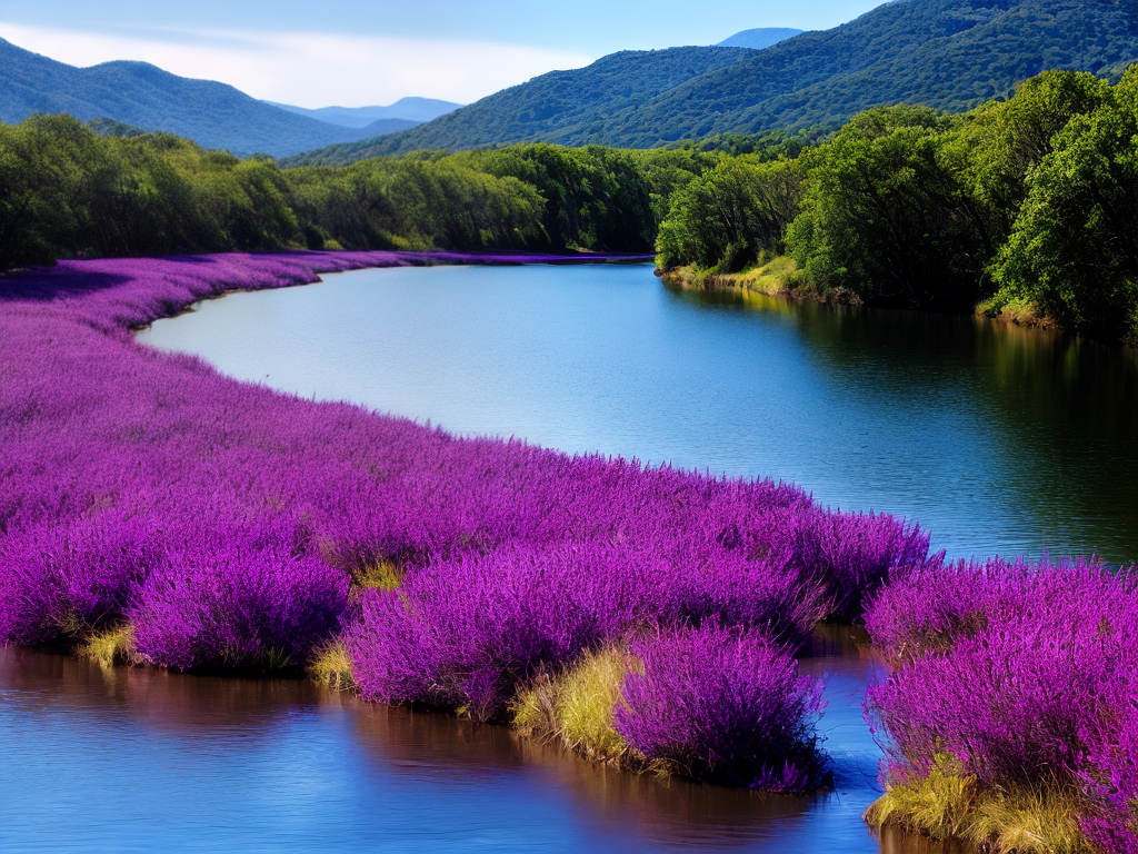 a beautiful purple sky, purple water, purple nature, purple hills