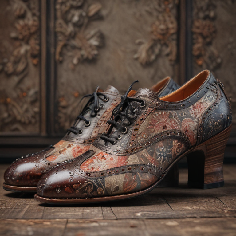 Elegant Vintage Floral Patterned Heels with Intricate Detailing and Design.