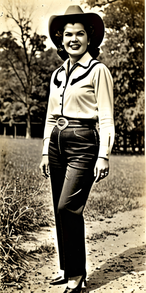 Patsy Cline in cowgirl outfit full body