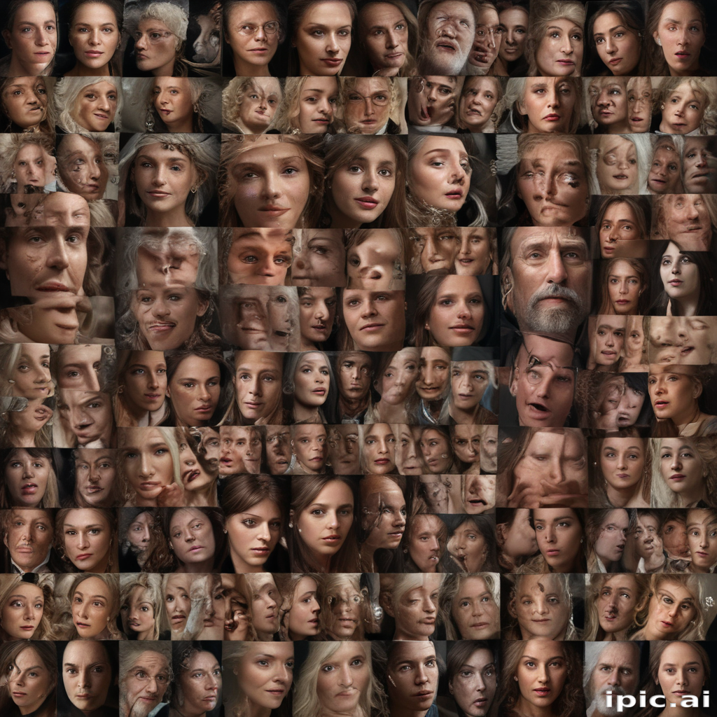 A Diverse Collection of Human Faces Expressing Various Emotions and Ages