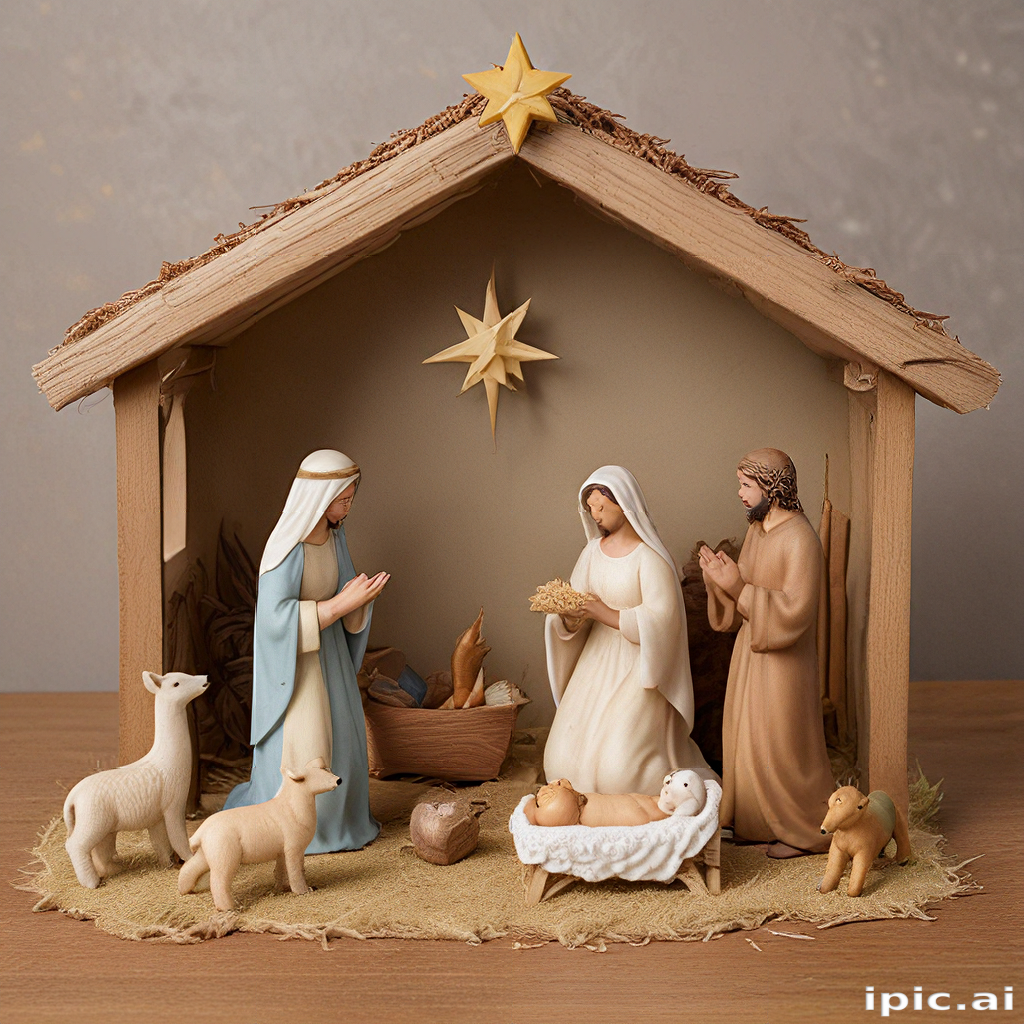 Nativity Scene Featuring Mary, Joseph, Baby Jesus, and Adorable Animals