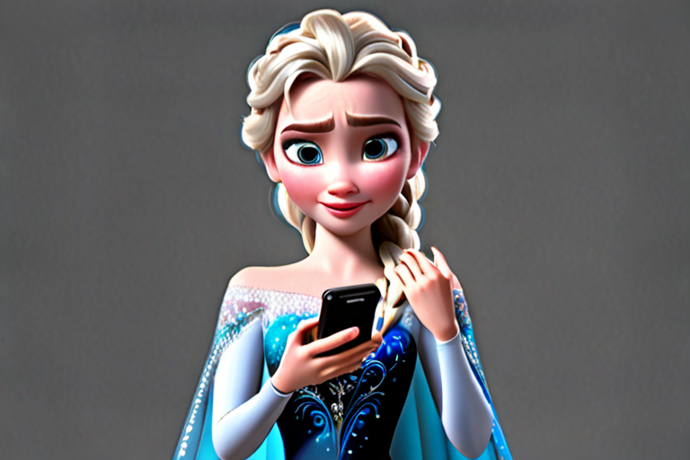 Elsa cry sigh with her phone 3D Disney