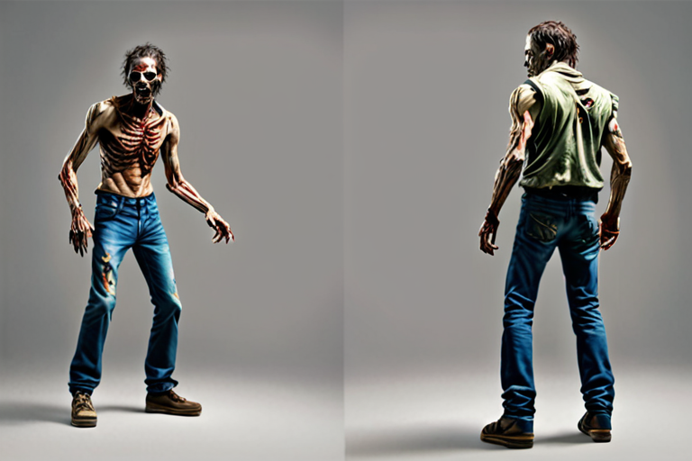 standing Zombie realistic drawing on white background