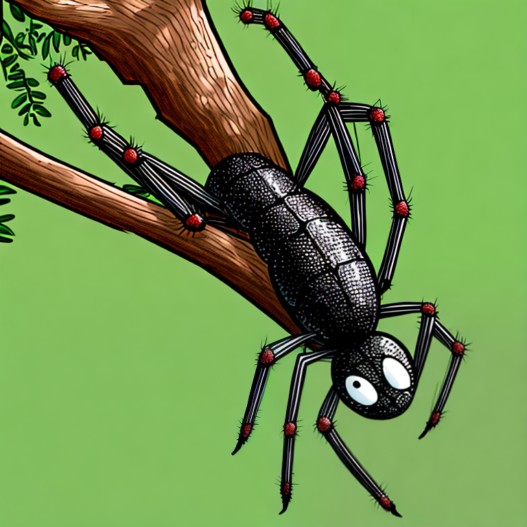 spider crawling up a tree, cartoon style