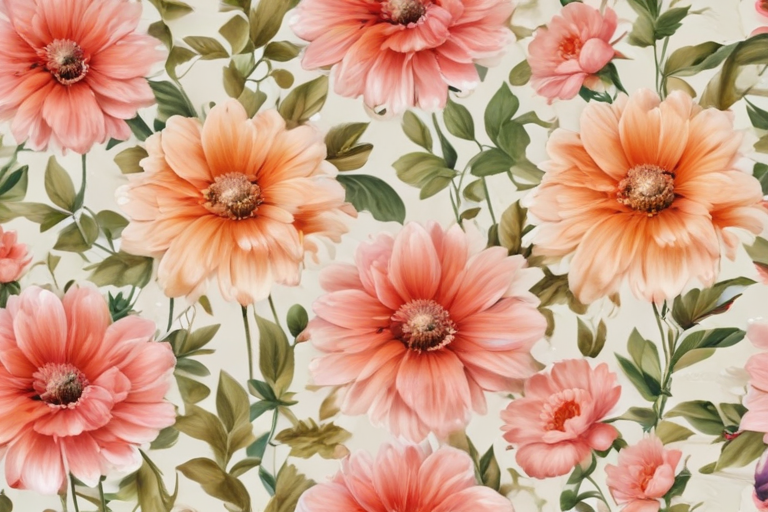 Beautiful Floral Pattern Featuring Vibrant Pink and Peach Flowers with ...