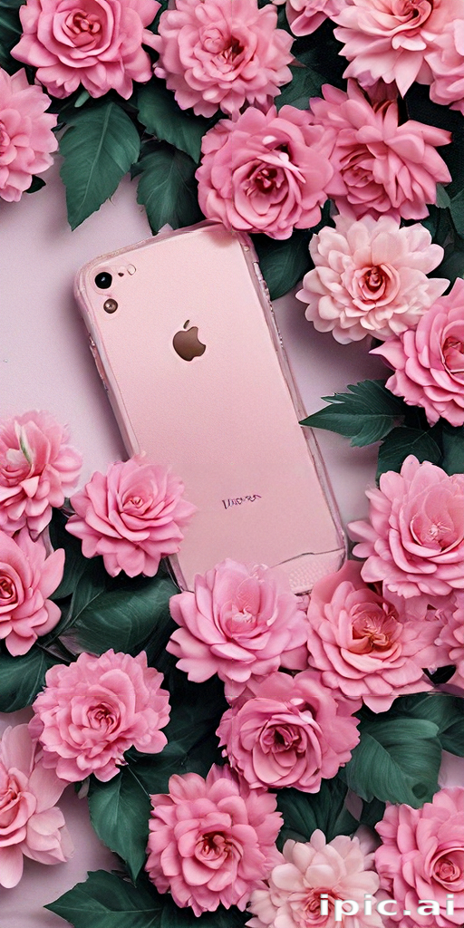 Beautiful Pink Roses Surrounding a Stylish Rose Gold iPhone on a Soft ...