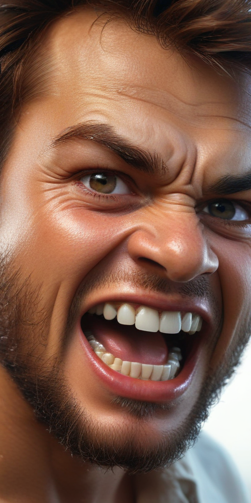 Intense Close-Up of a Man Expressing Anger and Frustration Vividly