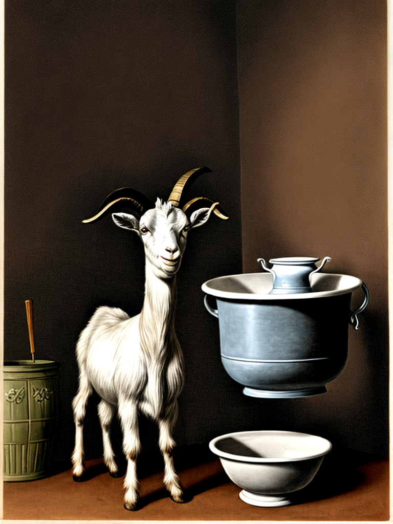 A goat sitting on the chamber pot. It's her birthday today and she got ...