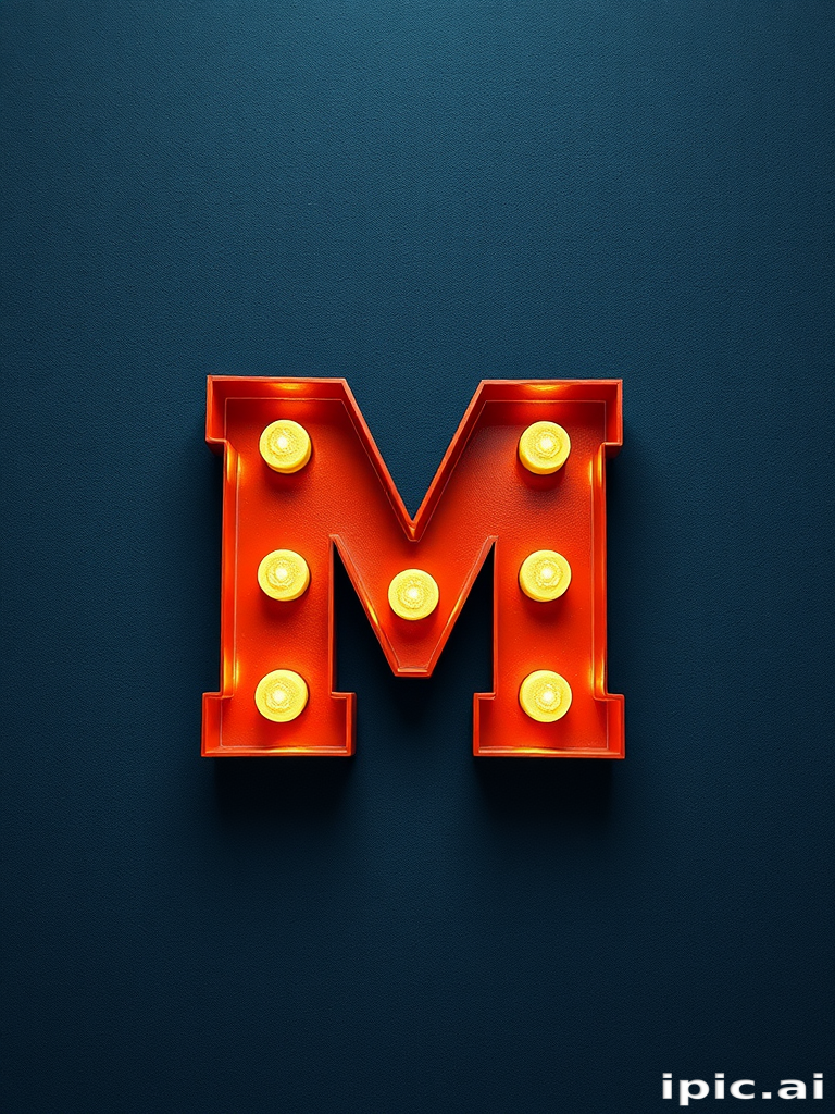 Brightly Lit Orange Letter M Against a Dark Background with Bulbs