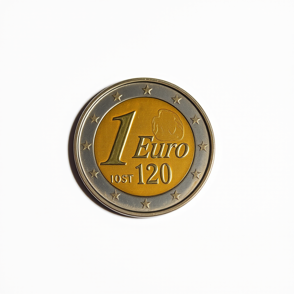 Shiny One Euro Coin Displaying the Value and Design Features Clearly