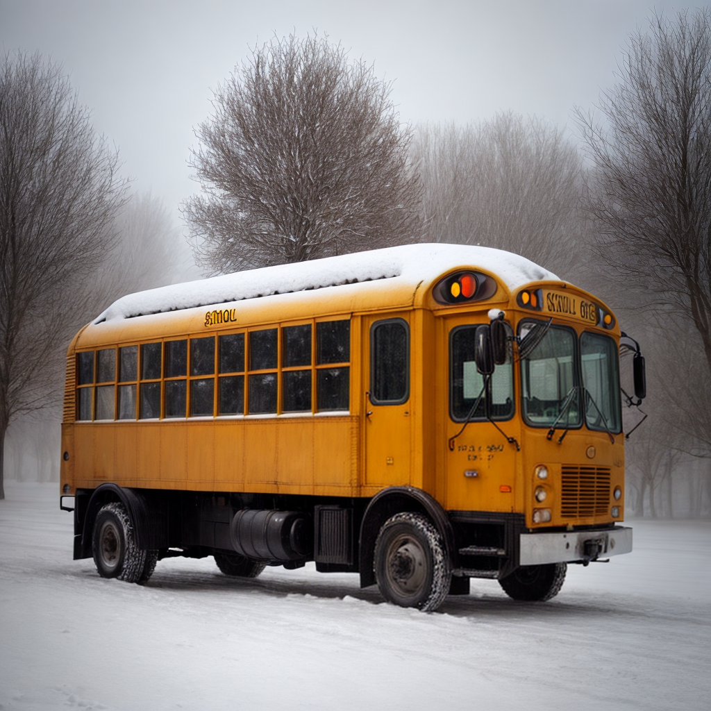 school bus in a snowstorm
