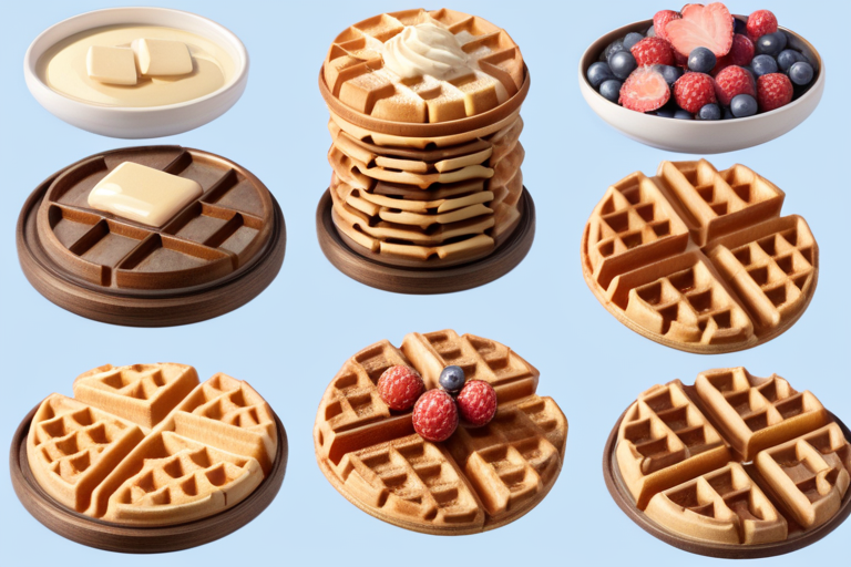 Deliciously Stacked Waffles with Toppings, Syrup, and Fresh Berries ...