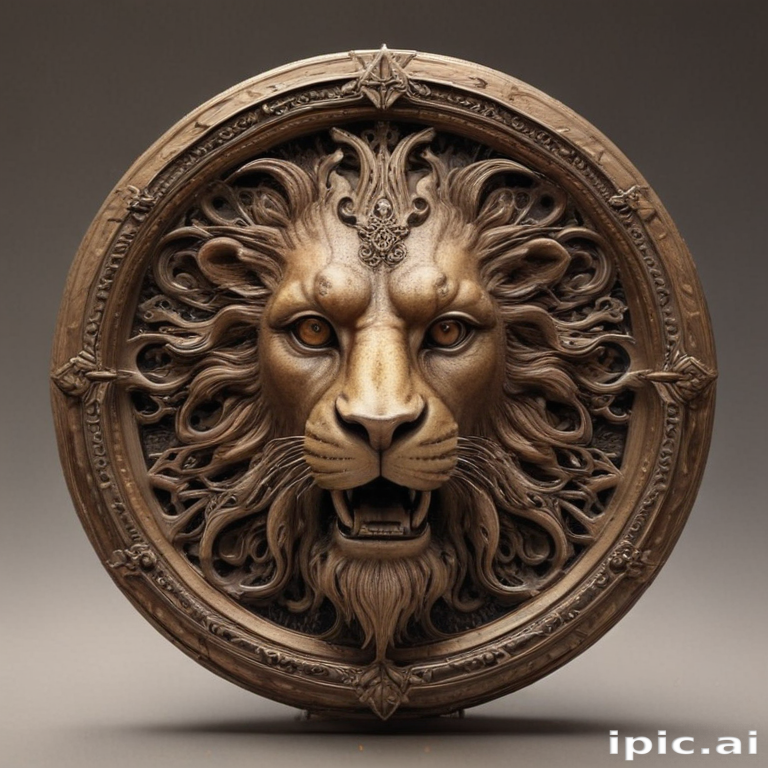 Intricate Decorative Lion Head Relief with Elaborate Floral Patterns ...