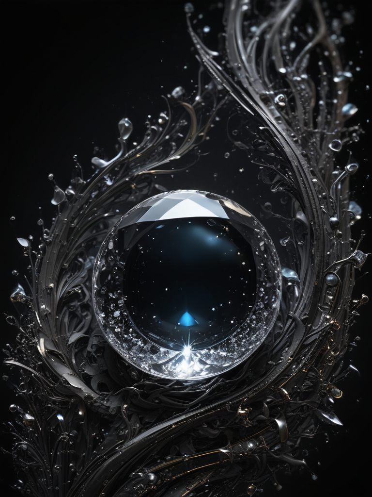 Enchanting Black Crystal Sphere Surrounded by Elegant Swirls of Silver ...