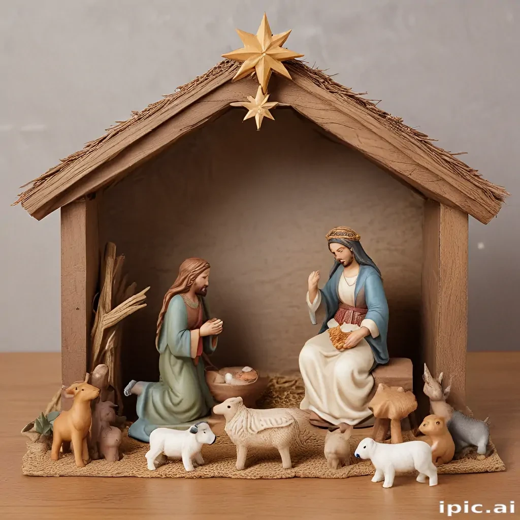 Nativity Scene Featuring Mary, Joseph, and Adorable Animals in Stable