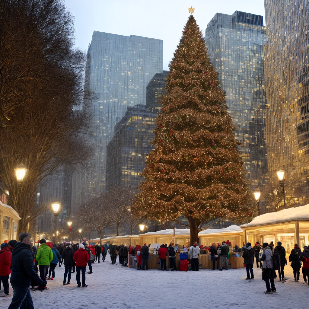 Realistic Beautiful Christmas city with people sharing gifts