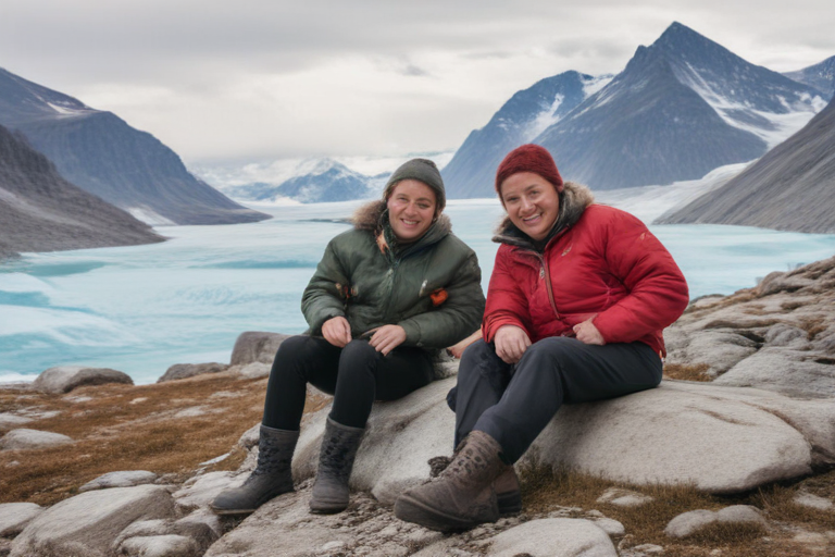 A family chilling in Greenland on the alps