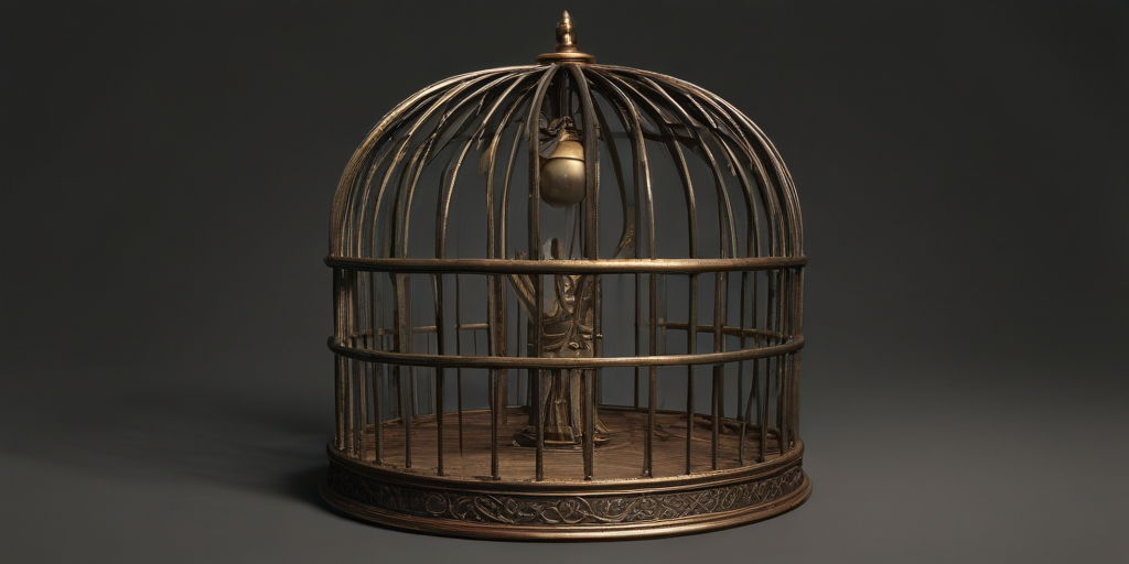 A Decorative Birdcage with an Intricate Design and a Single Light