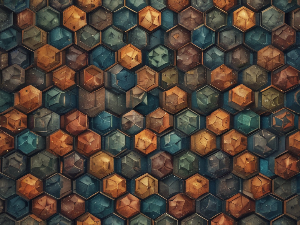 Colorful Honeycomb Pattern Design with Geometric Shapes in Various Tones.