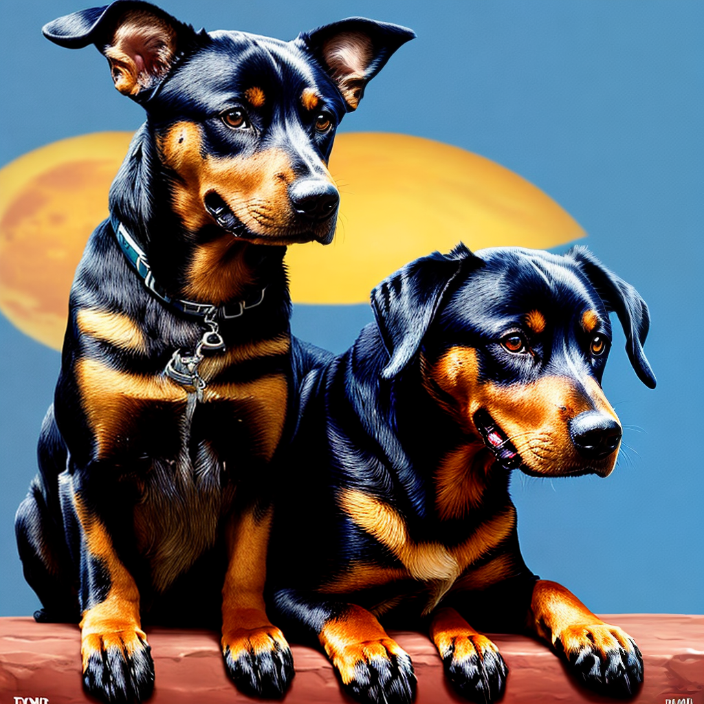 Disney pixar movie poster of dog. Dog is mixed breed rottweiler and ...
