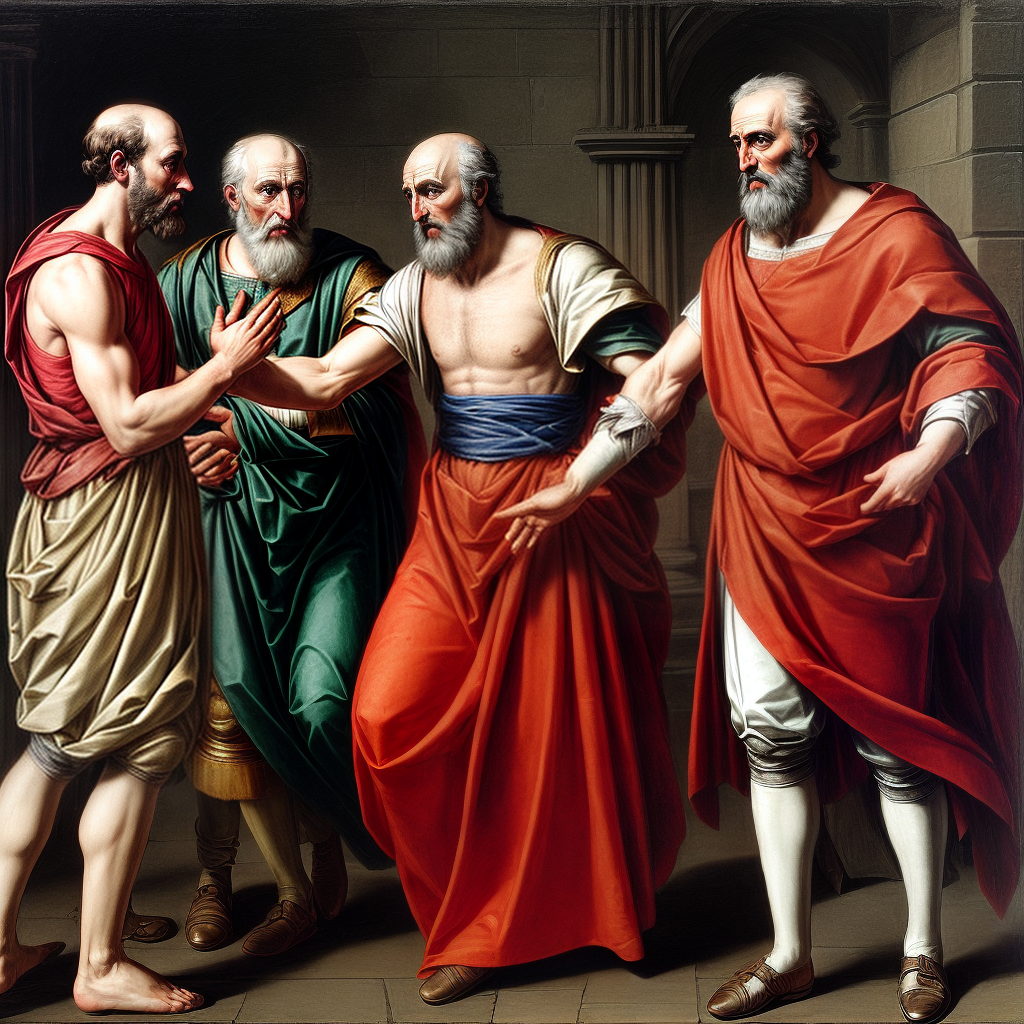 Saint Paul arguing with Saint Peter. Paul and Peter are very angry