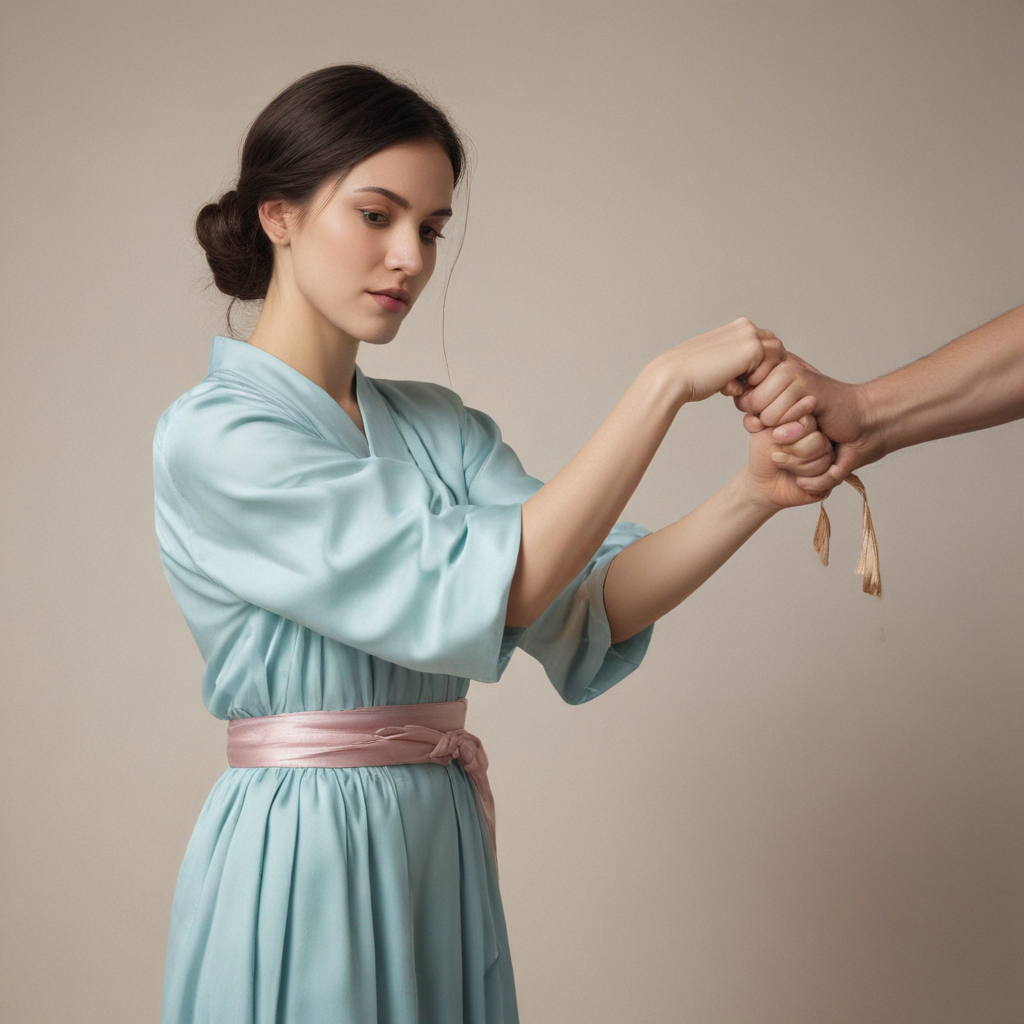 image of a woman who's right arm is being pulled to the right by God ...