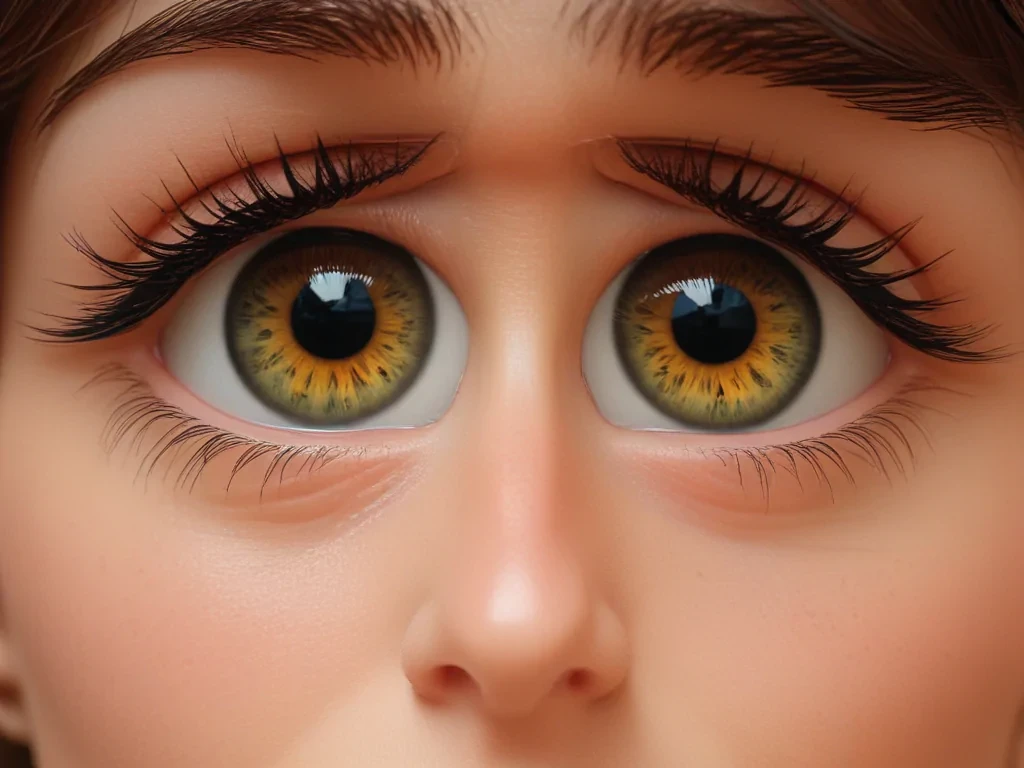 Expressive Cartoon Character with Captivating Eyes and Emotional Features