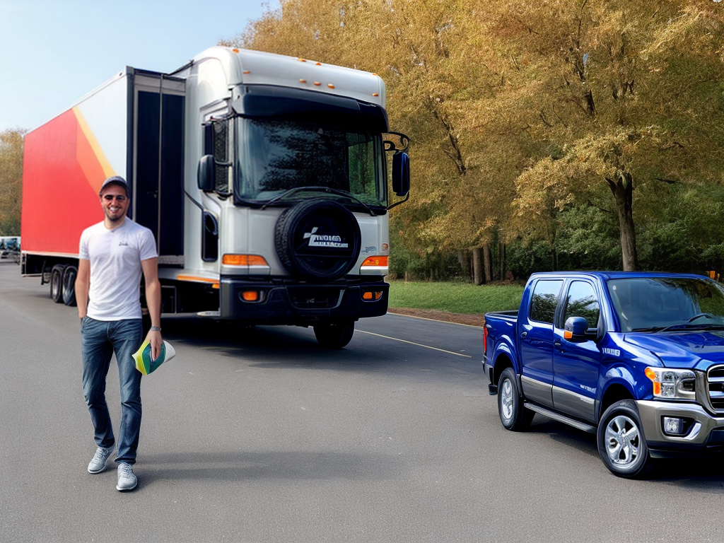 handsome belgian man delivering food with truck