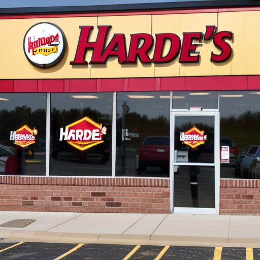 Exterior View of a Hardee's Fast Food Restaurant with Bright Signage