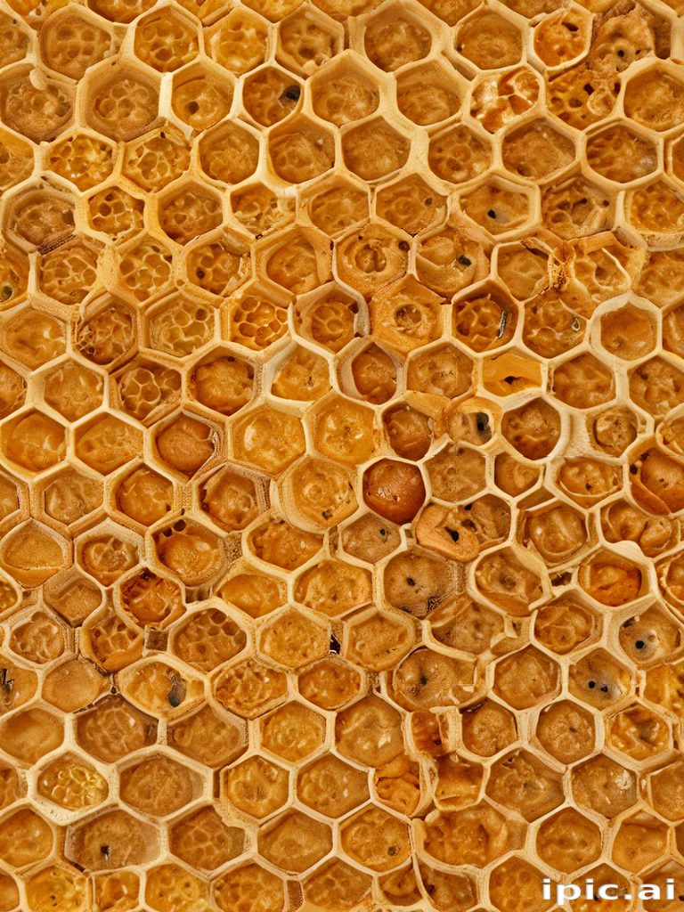 Close-Up View of Intricate Honeycomb Structure in Natural Beehive