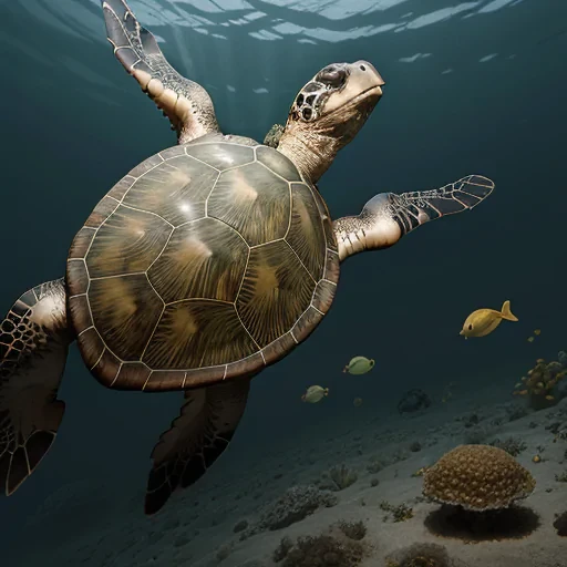A Majestic Sea Turtle Gracefully Swimming Through the Clear Ocean Waters