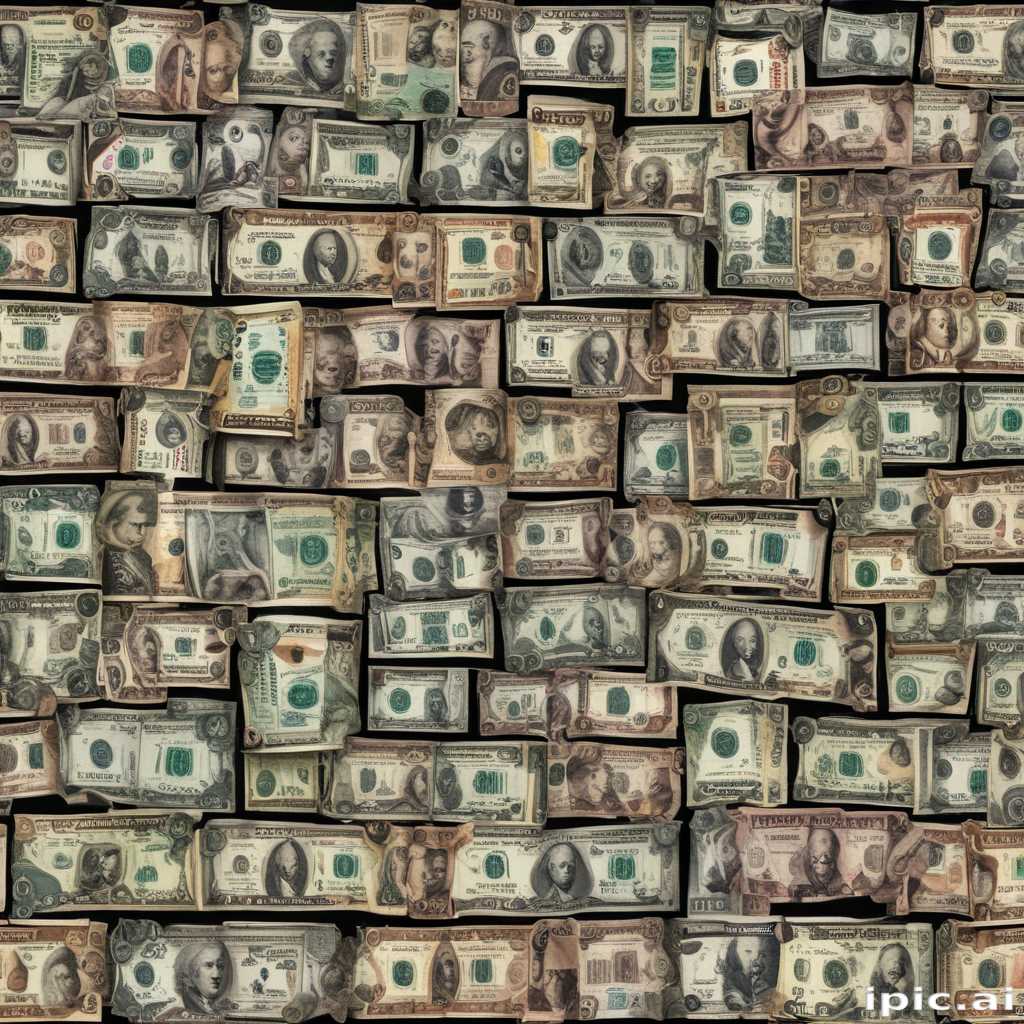 A Colorful Collage of Various US Dollar Bills Piled Together Creatively.